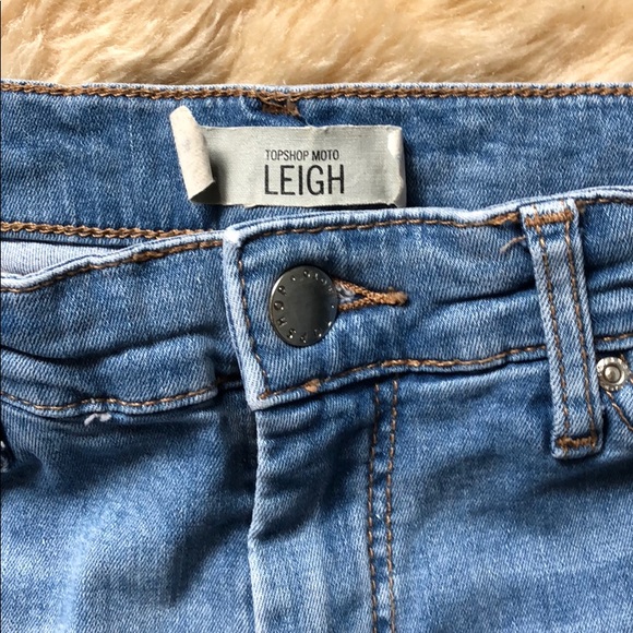 Topshop | Jeans | Topshop Blue Moto Bleach Leigh Skinny Jeans Ripped ...